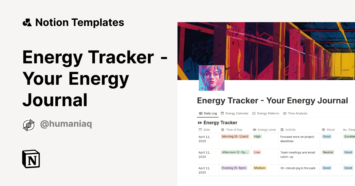 Energy Tracker - Your Energy Journal Template | Notion Marketplace