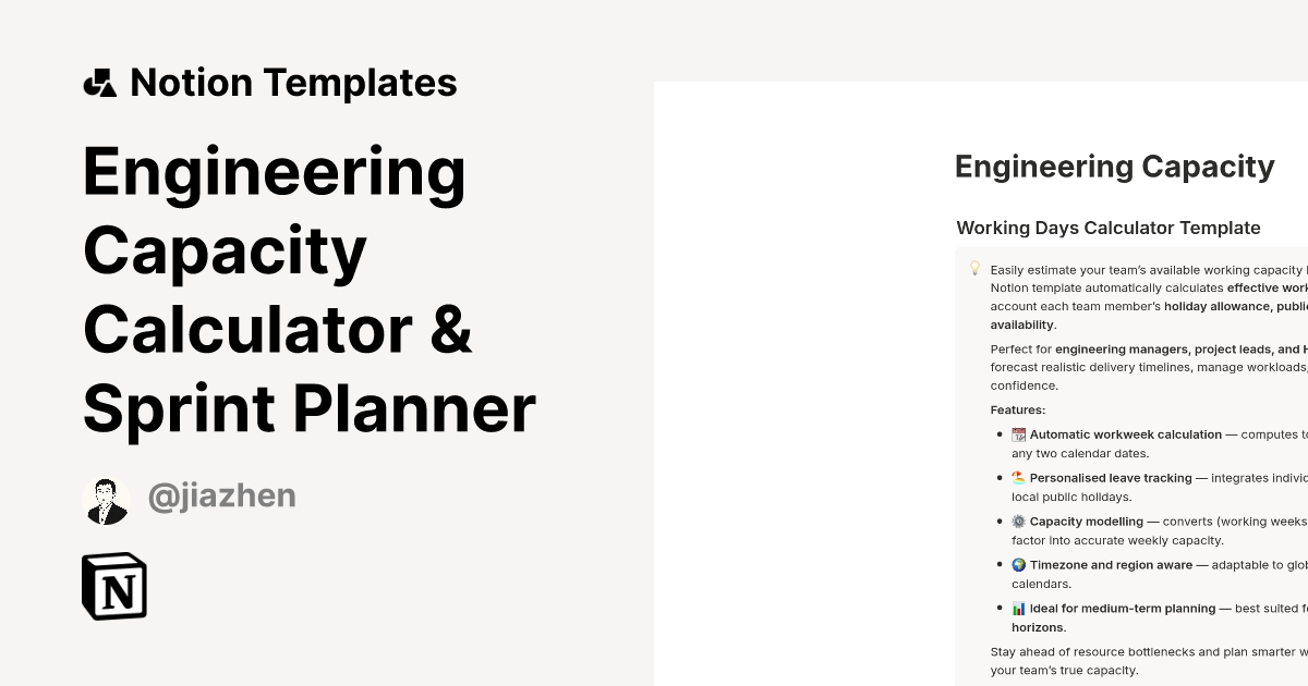 Engineering Capacity Calculator & Sprint Planner Template | Notion ...