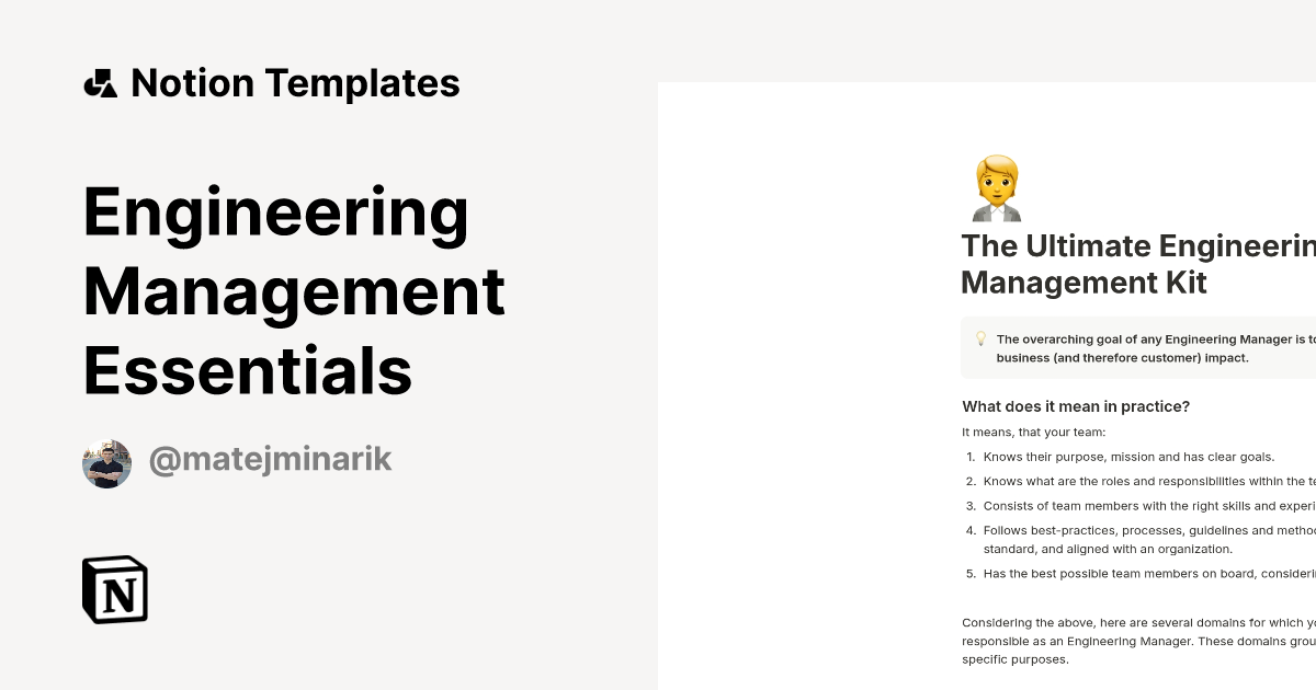 Engineering Management Essentials Template by Matej Minarik | Notion Marketplace