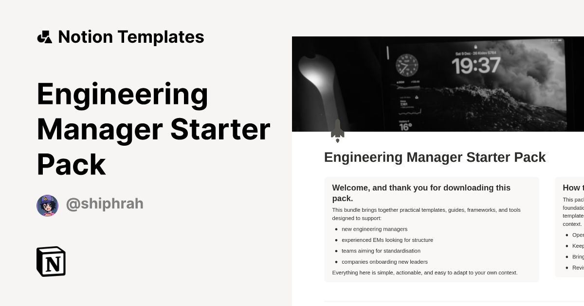 Engineering Manager Starter Pack Template by Cassia | Notion Marketplace