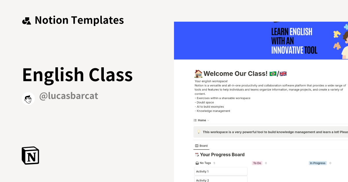 English Class Template by Lucas Barcat | Notion Marketplace
