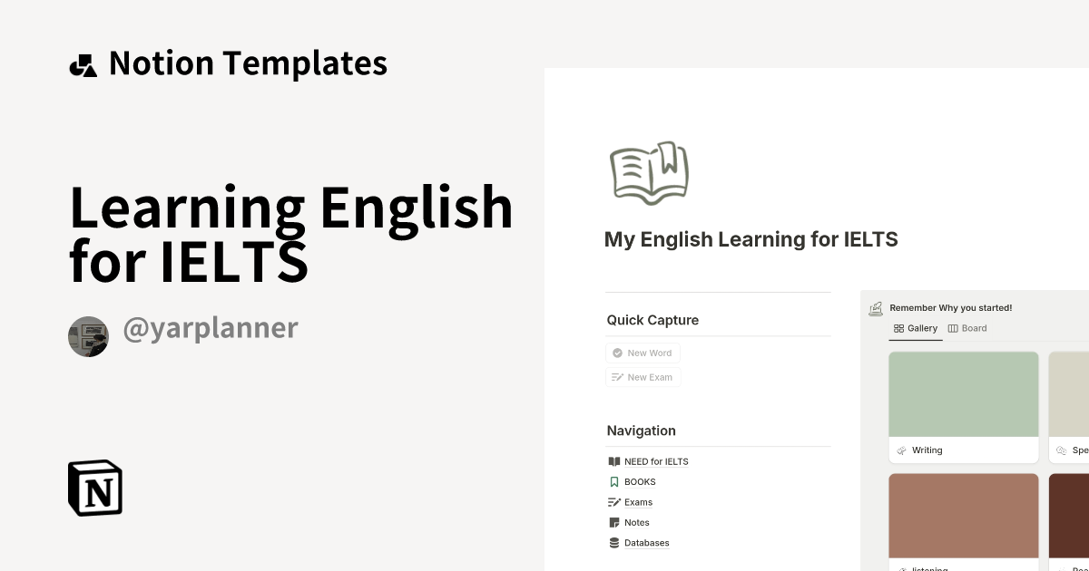 Learning English for IELTS Template by yarplanner | Notion Marketplace