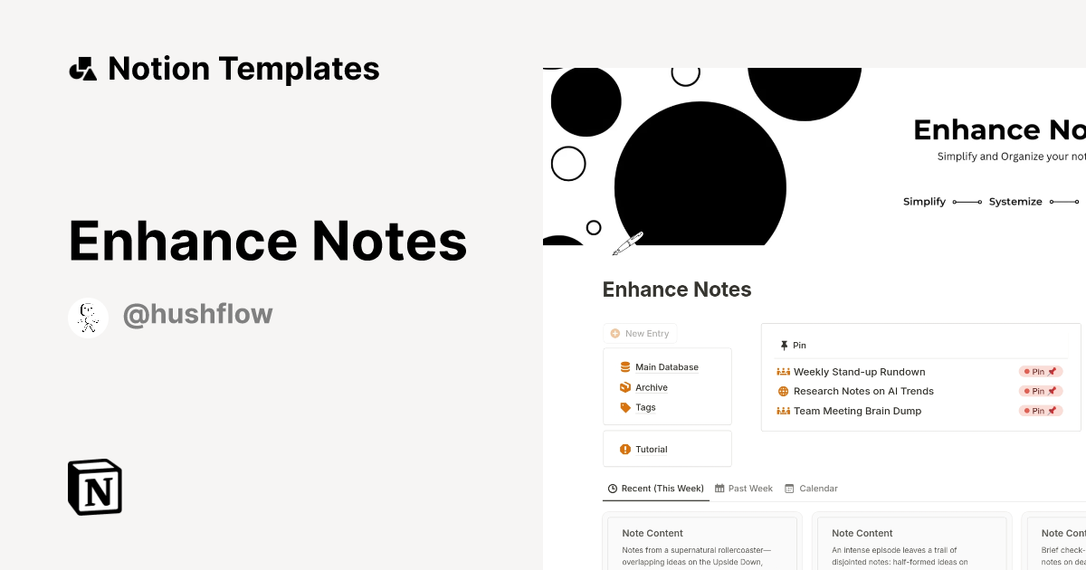 Enhance Notes Template by Hush.Flow | Notion Marketplace