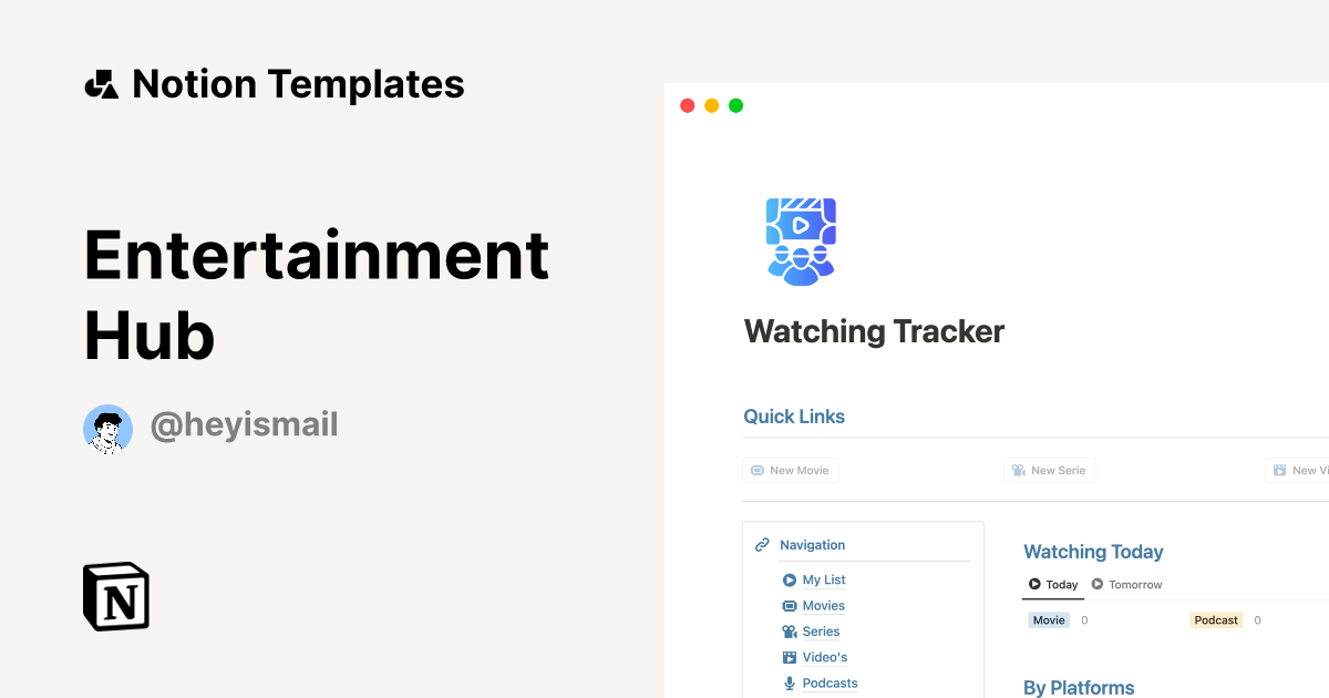 Entertainment Hub Template by heyismail | Notion Marketplace