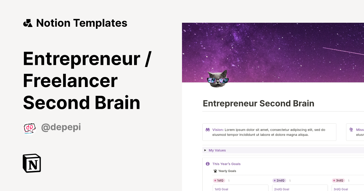 Entrepreneur / Freelancer Second Brain Template by dePepi | Notion Marketplace