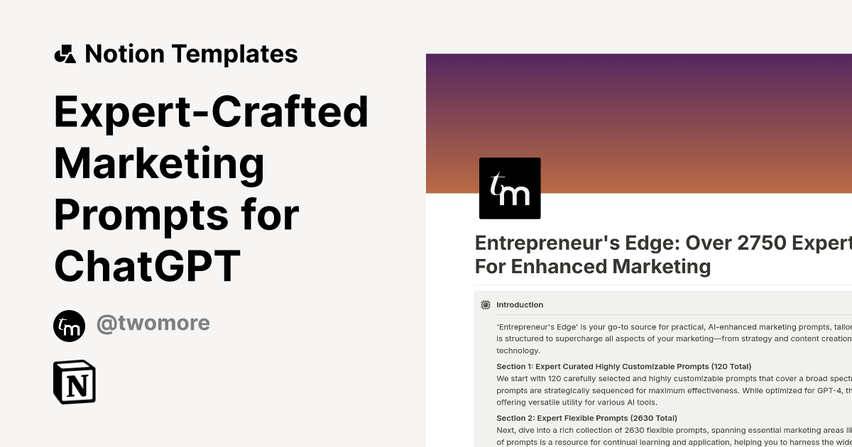 Expert-Crafted Marketing Prompts for ChatGPT Template | Notion Marketplace