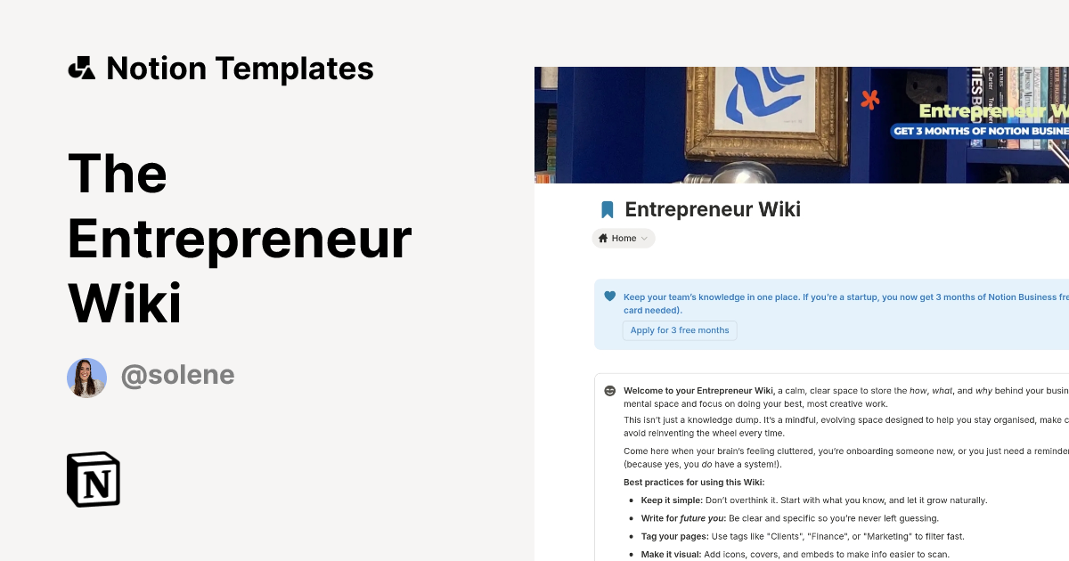 The Entrepreneur Wiki Template | Notion Marketplace