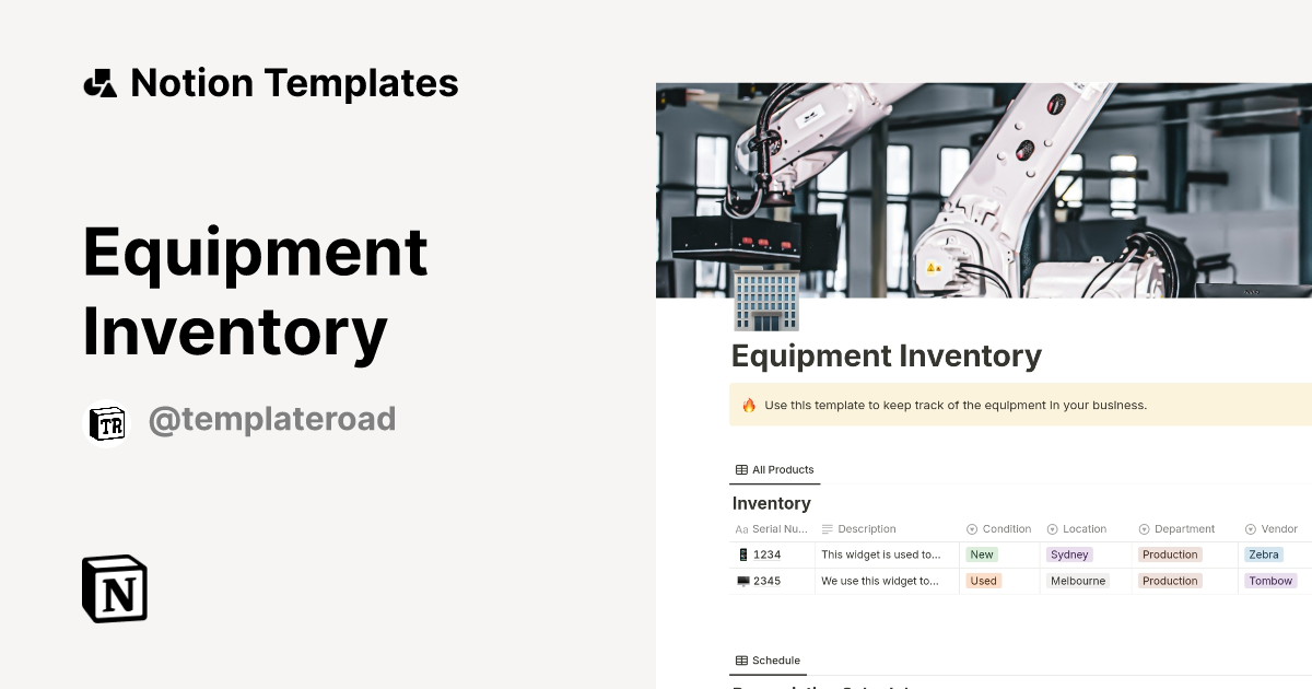 Equipment Inventory Template by Template Road | Notion Marketplace