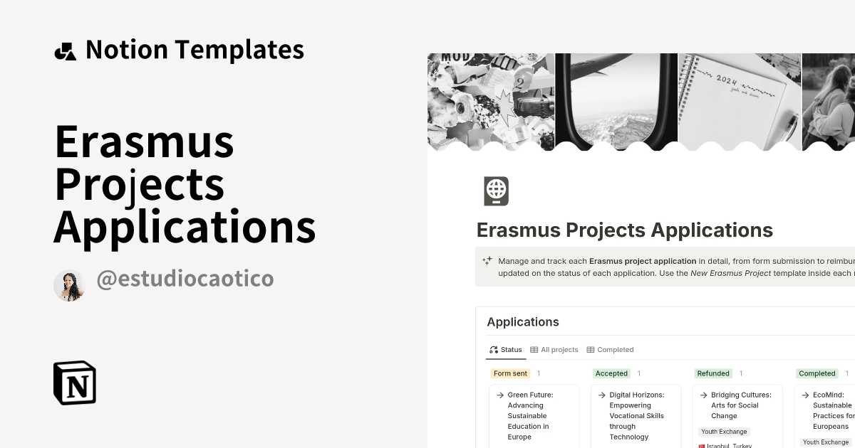 Erasmus Projects Applications Template | Notion Marketplace