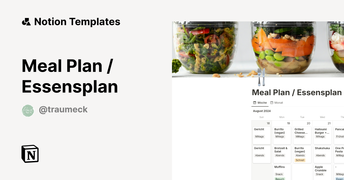 Meal Plan / Essensplan Template by traumeck | Notion Marketplace