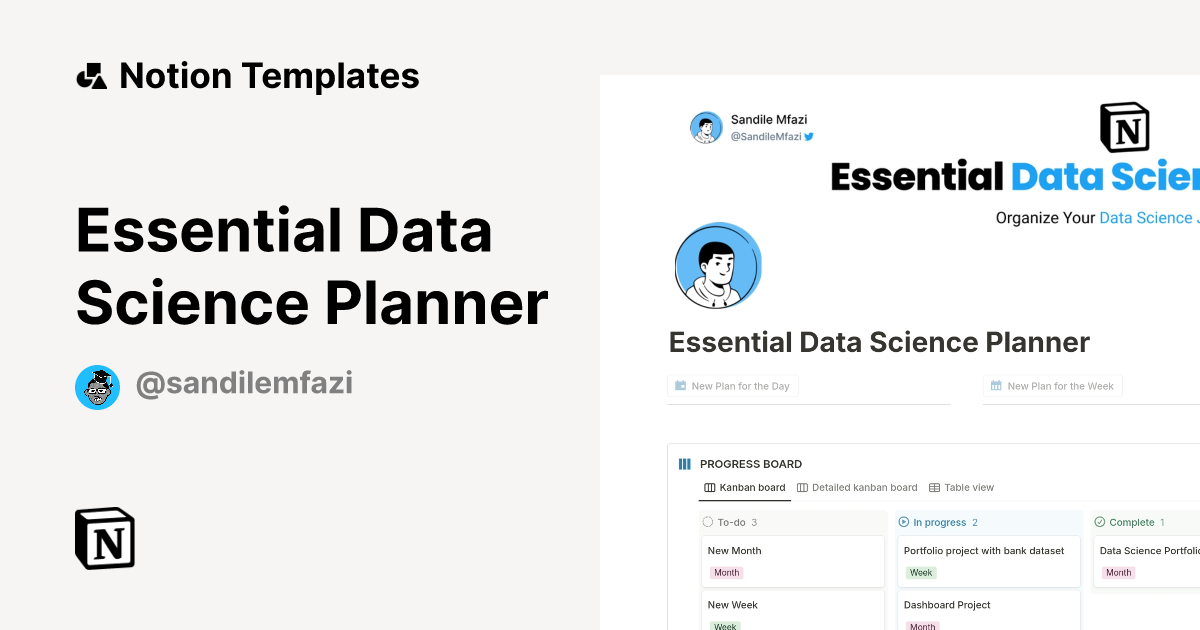 Essential Data Science Planner Template by Sandile Mfazi | Notion ...