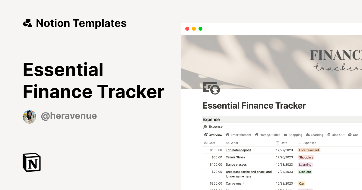 Essential Finance Tracker Template | Notion Marketplace
