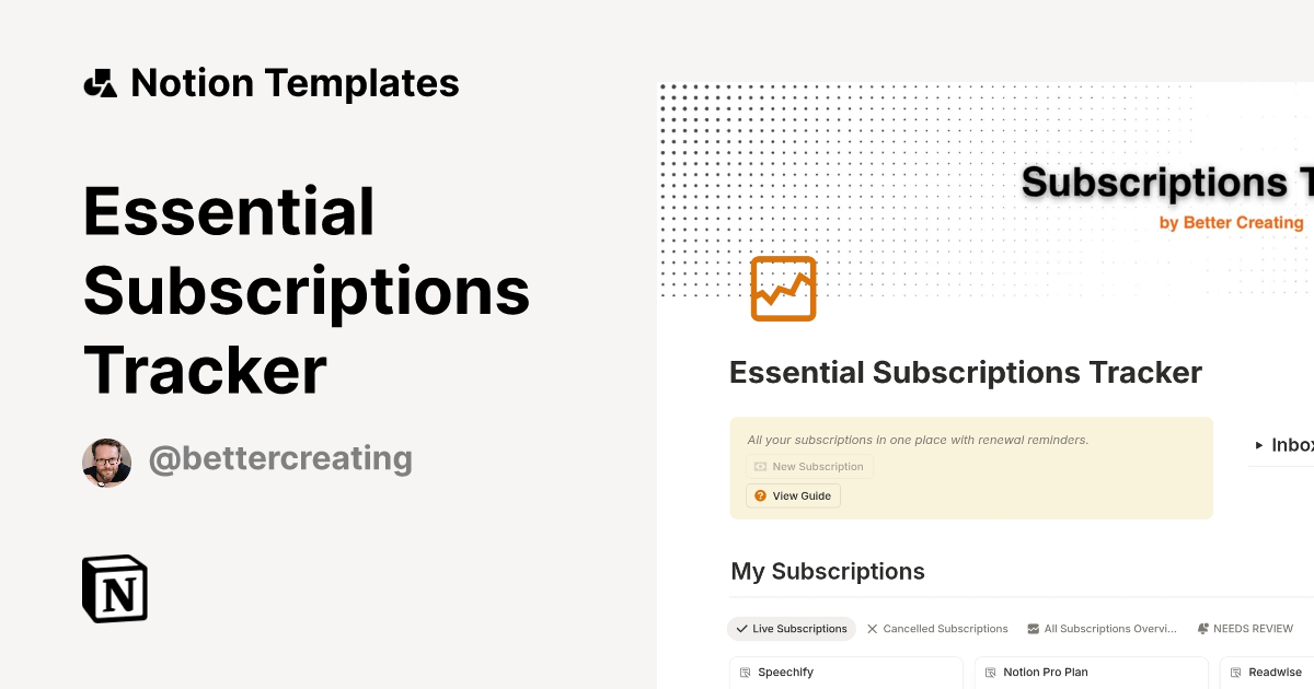 Essential Subscriptions Tracker Template | Notion Marketplace