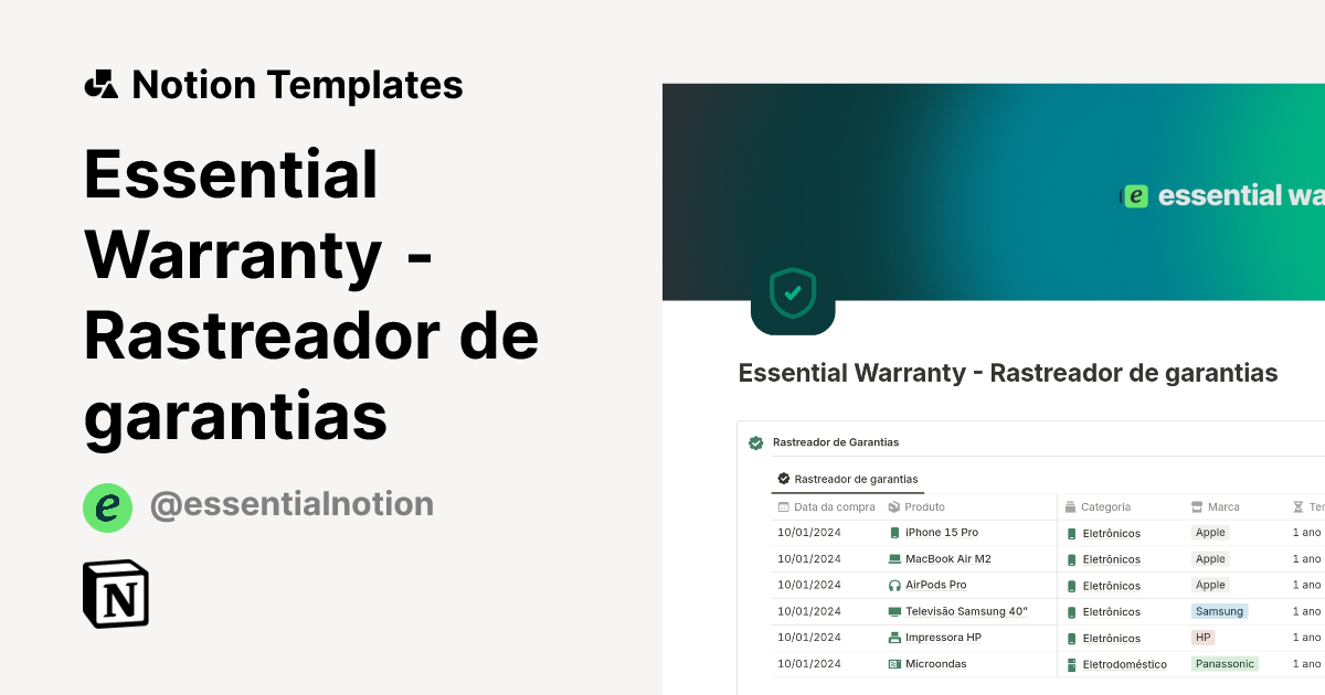 Essential Warranty - Rastreador de garantias Template by Essential ...