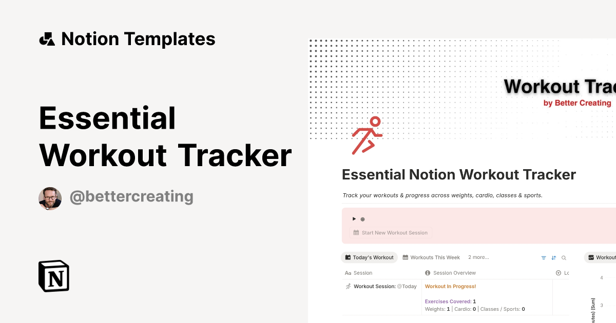 Essential Workout Tracker Template by Better Creating | Notion Marketplace