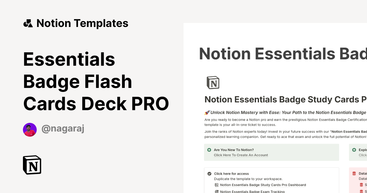 Essentials Badge Flash Cards Deck PRO Template | Notion Marketplace