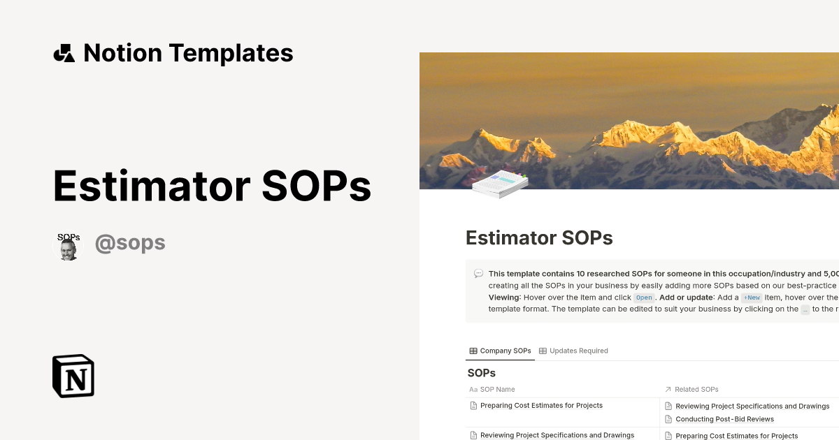 Estimator SOPs Template | Notion Marketplace