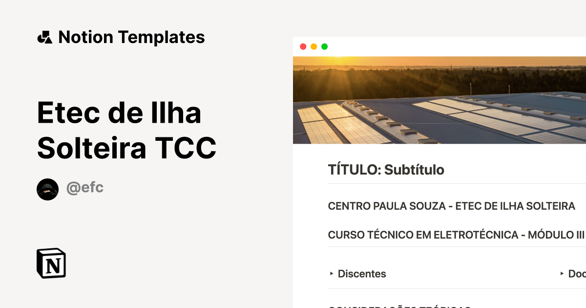 Etec de Ilha Solteira TCC Template by Evandro Cunha | Notion Marketplace