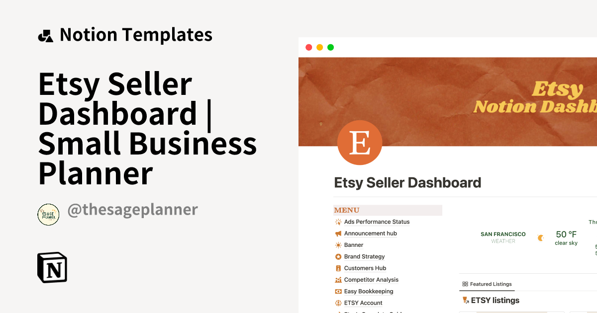 Etsy Seller Dashboard | Small Business Planner Template by The Sage ...