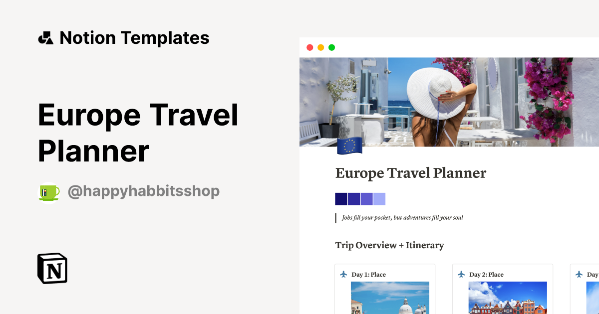 Europe Travel Planner Template by Happy Habbits | Notion Marketplace