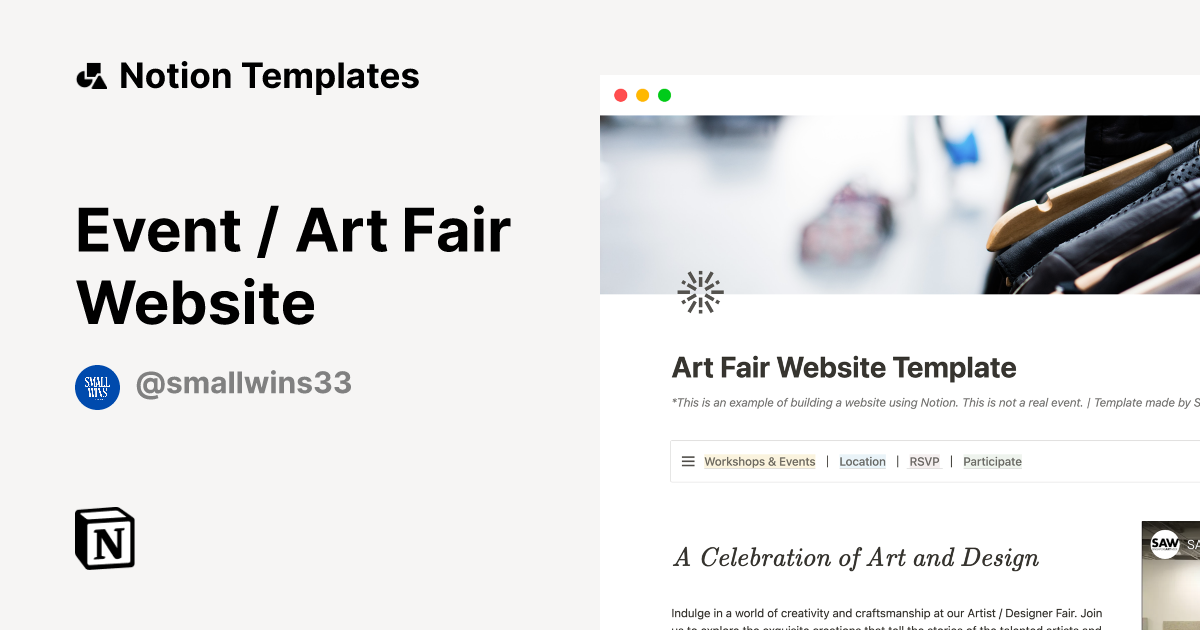 Event / Art Fair Website Template by Small Wins 小勝利 | Notion Marketplace