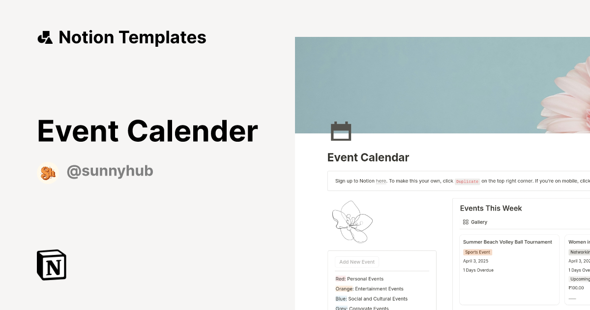 Event Calender Template by SunnyHub | Notion Marketplace