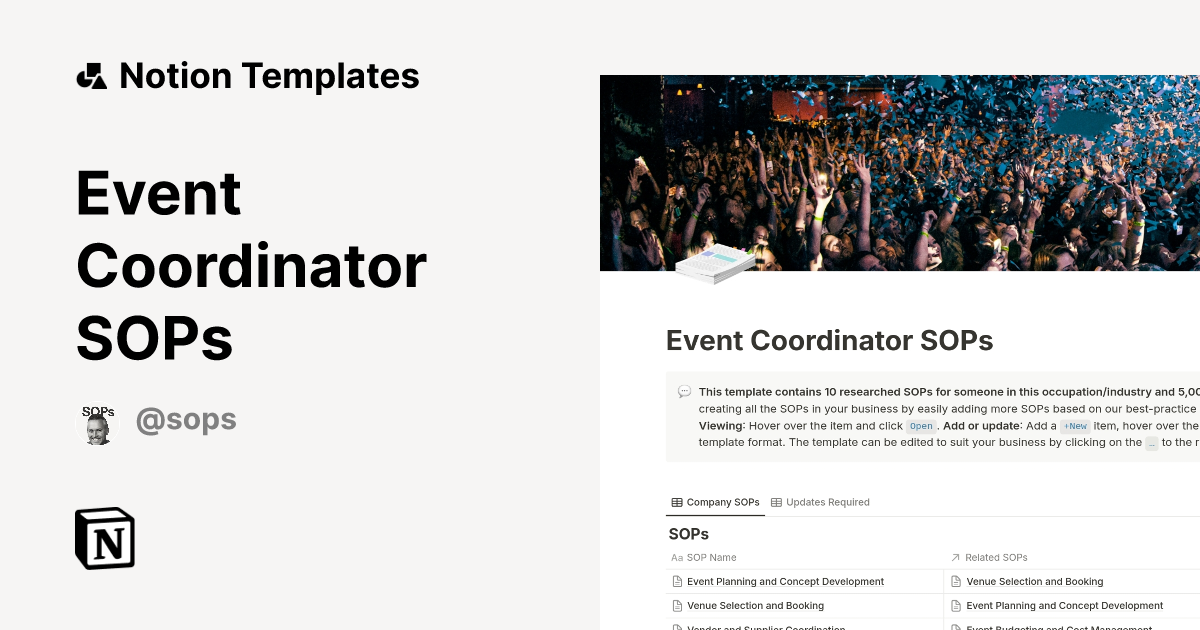 Event Coordinator SOPs Template by SOPs | Notion Marketplace