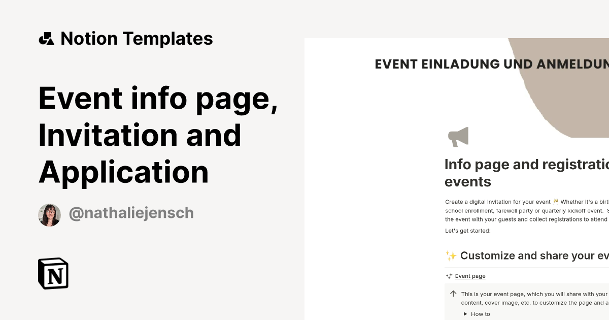 Event info page, Invitation and Application Template by Nathalie Jensch | Notion Marketplace