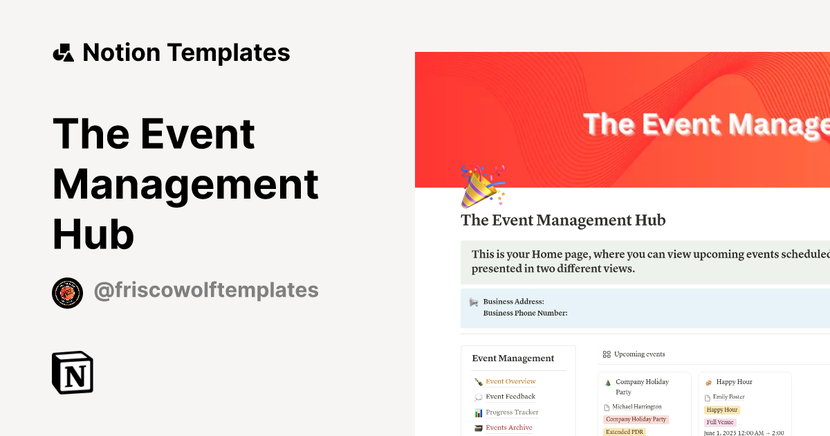 The Event Management Hub Template by Frisco Wolf Templates | Notion ...