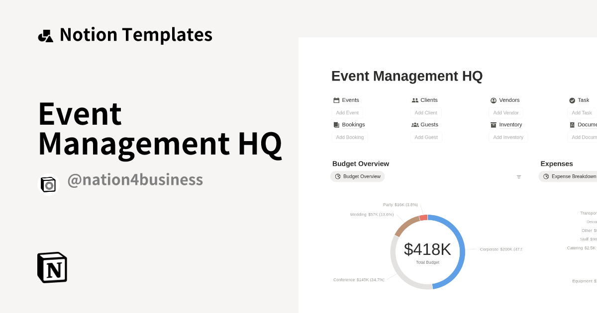 Event Management HQ Template by Nation4Business | Notion Marketplace
