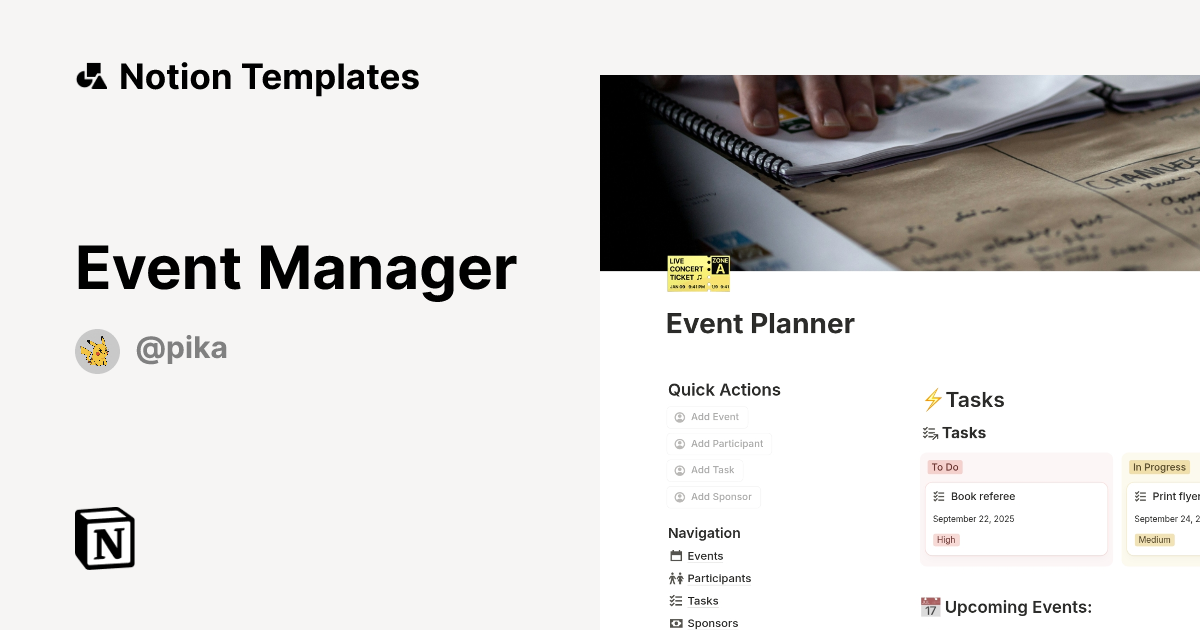 Event Manager Template by Pika | Notion Marketplace