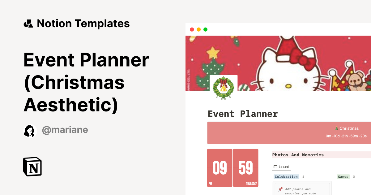 Event Planner (Christmas Aesthetic) Template by Mariane | Notion ...