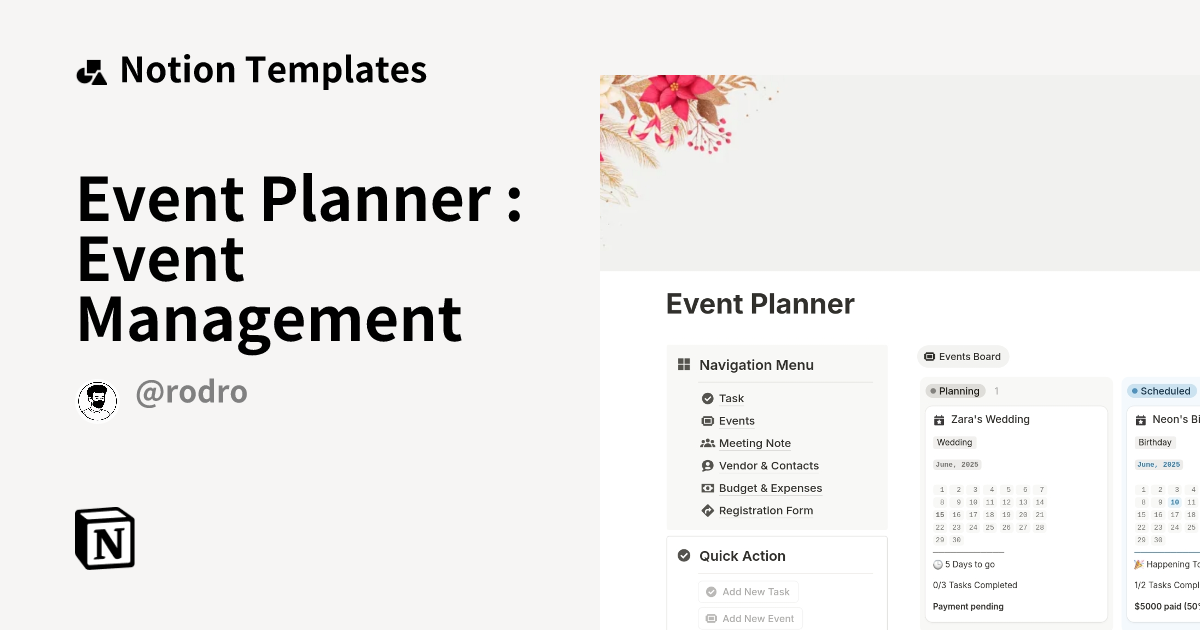 Event Planner : Event Management Template by Rodro | Notion Marketplace