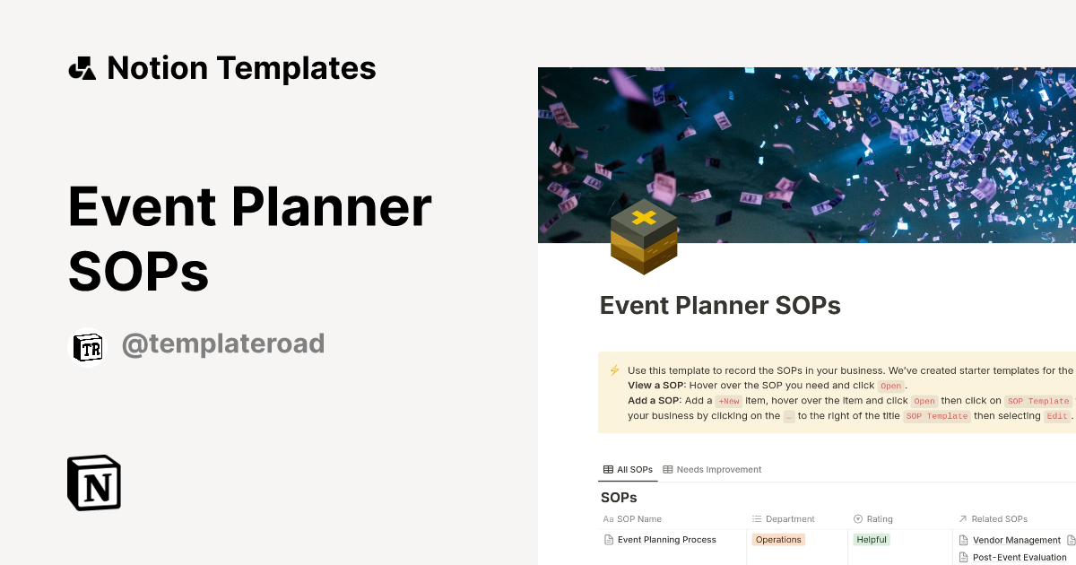 Event Planner SOPs Template by Template Road | Notion Marketplace