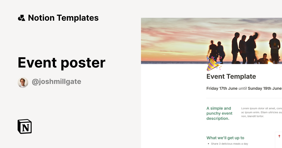 Event poster Template by Josh Millgate | Notion Marketplace