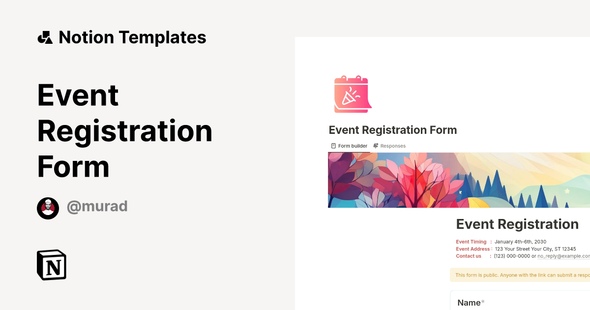Event Registration Form Template | Notion Marketplace