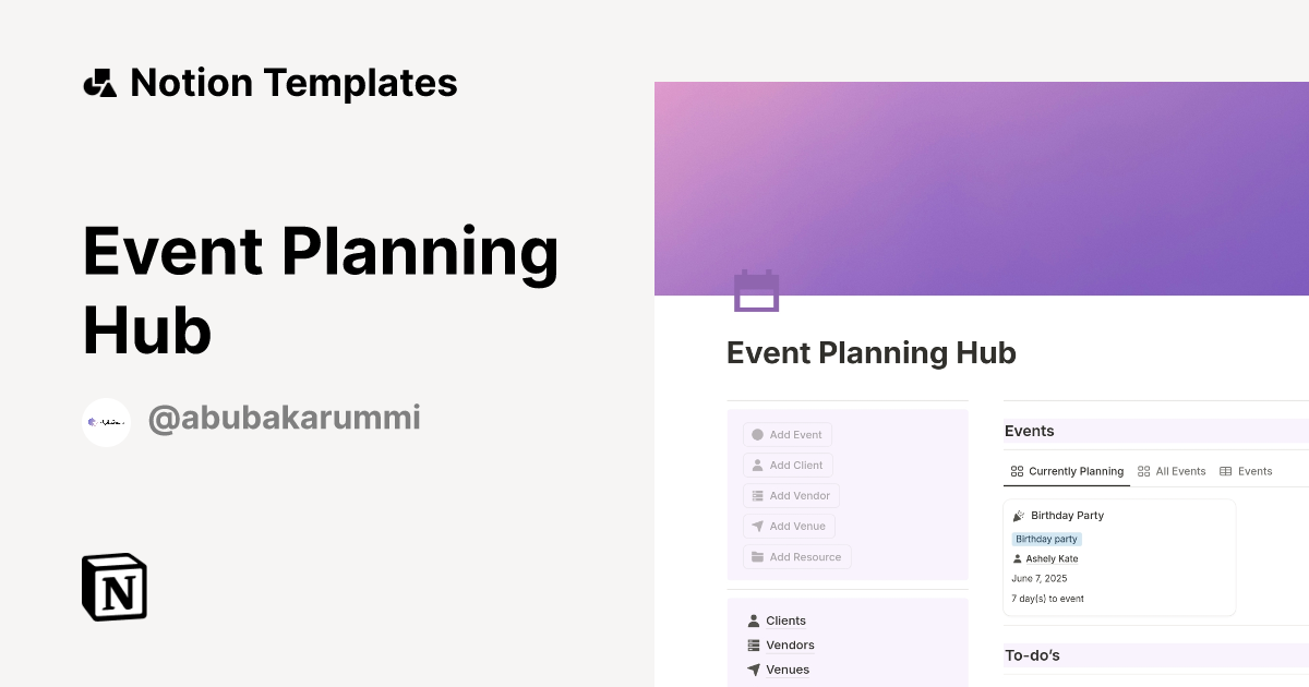 Event Planning Hub Template by MyHueDesigns | Notion Marketplace