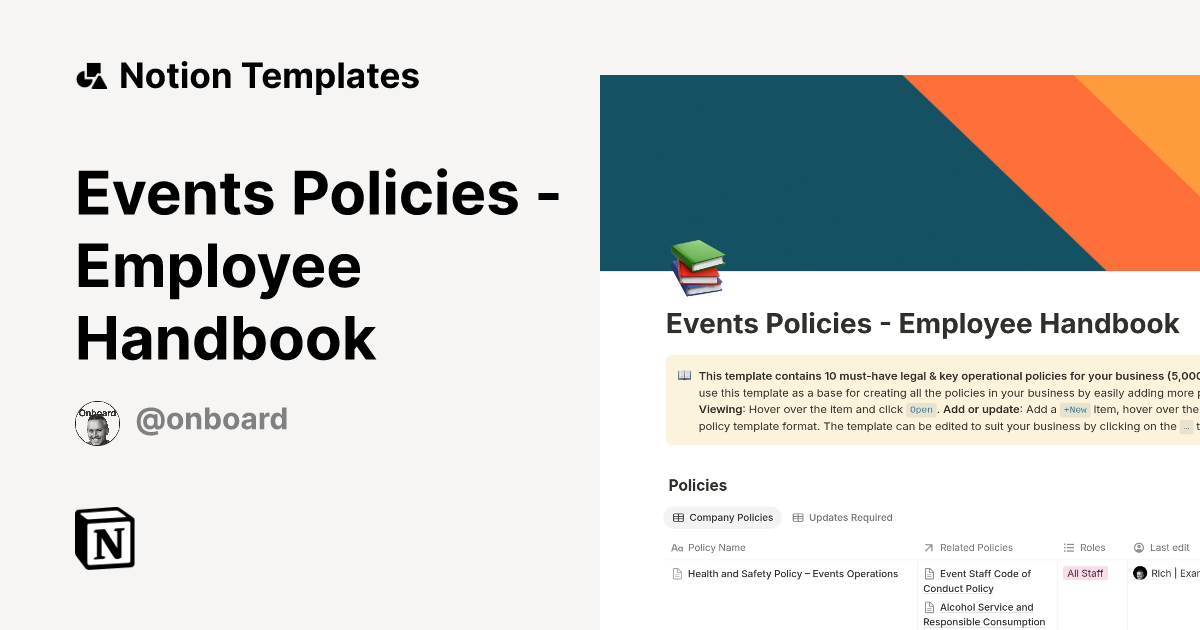 Events Policies - Employee Handbook Template | Notion Marketplace