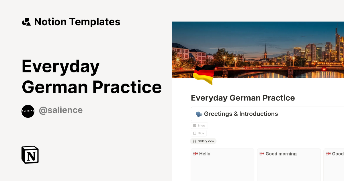 Everyday German Practice Template by Salience | Notion Marketplace