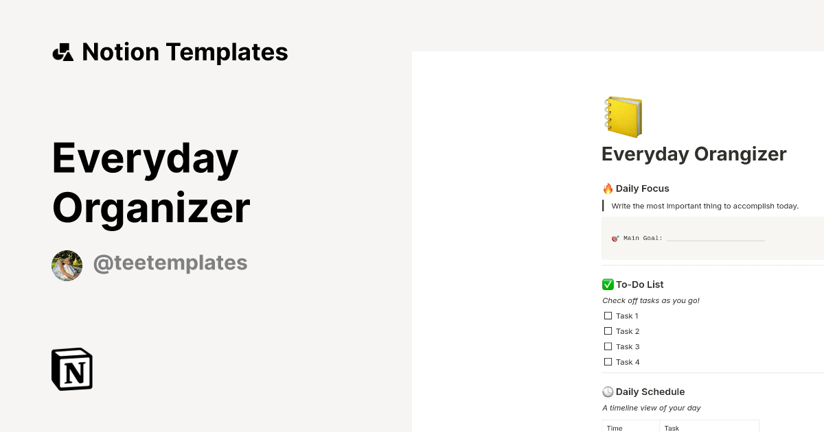 Everyday Organizer Template by Tee | Notion Marketplace