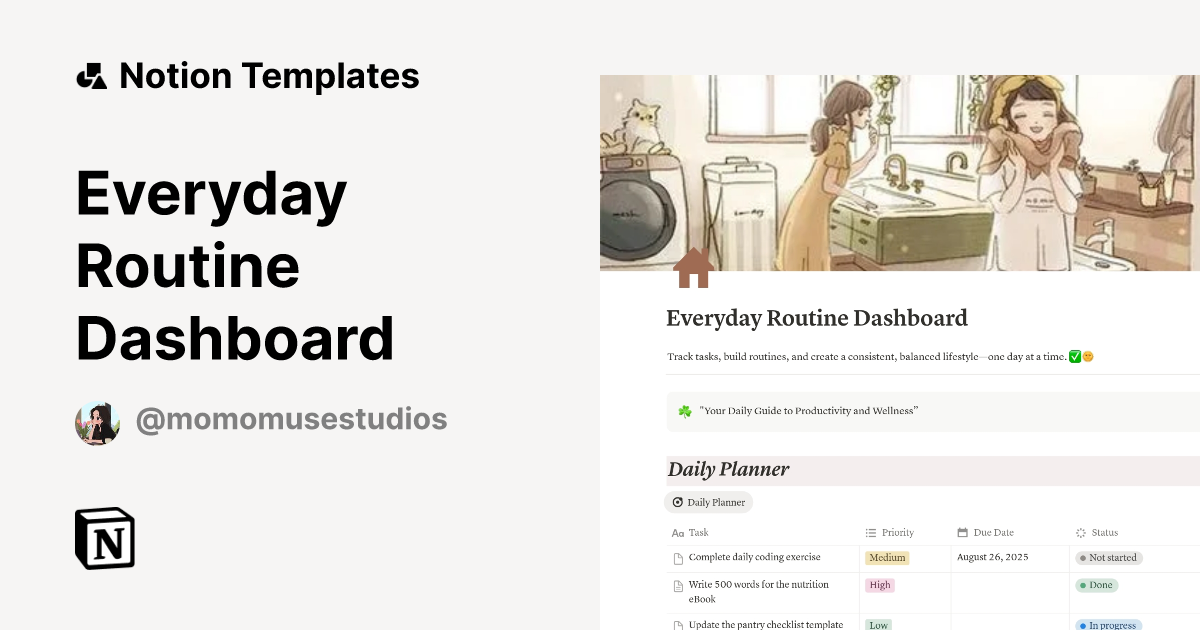 Everyday Routine Dashboard Template by momomuse studio | Notion Marketplace