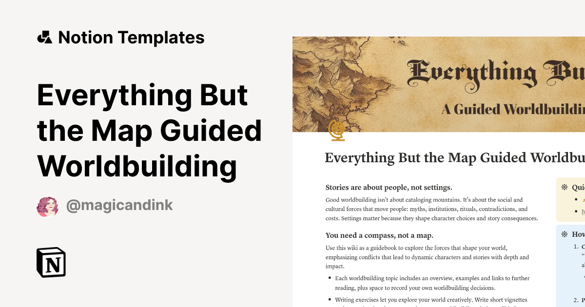 Everything But the Map Guided Worldbuilding Template | Notion Marketplace
