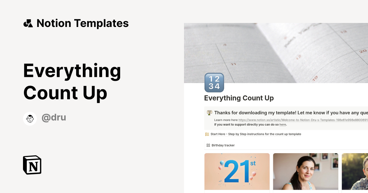 Everything Count Up Template by Dru | Notion Marketplace