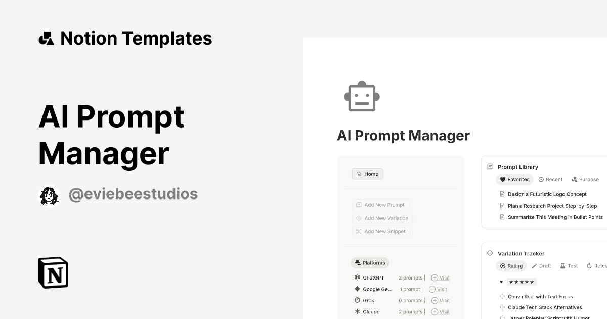 AI Prompt Manager Template by Evie Bee | Notion Marketplace