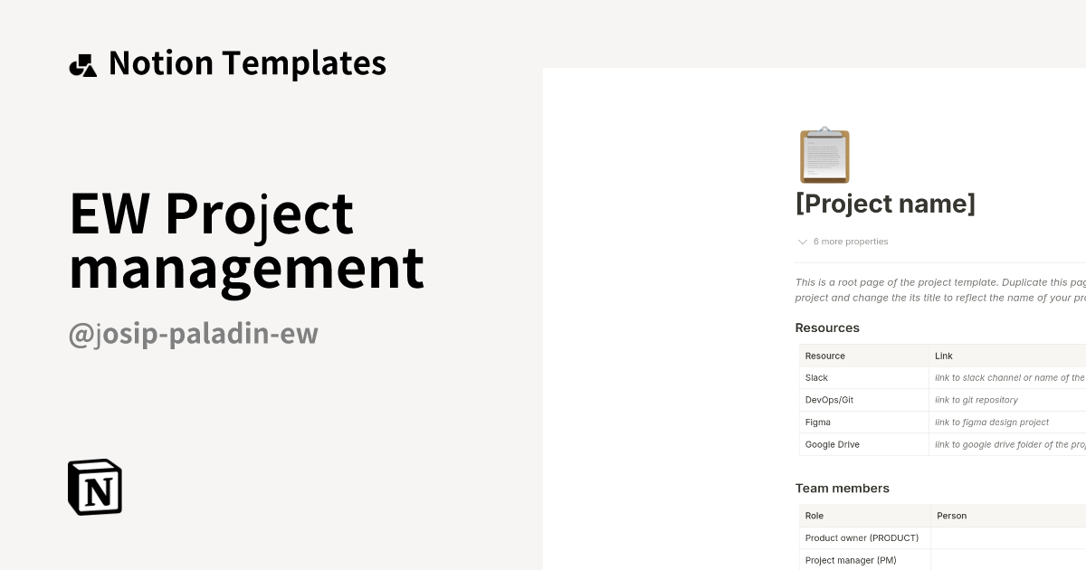 EW Project management Template by Josip Paladin EW | Notion Marketplace