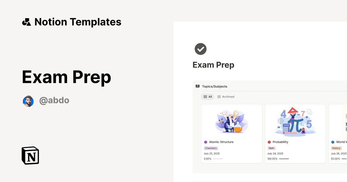 Exam Prep Template | Notion Marketplace
