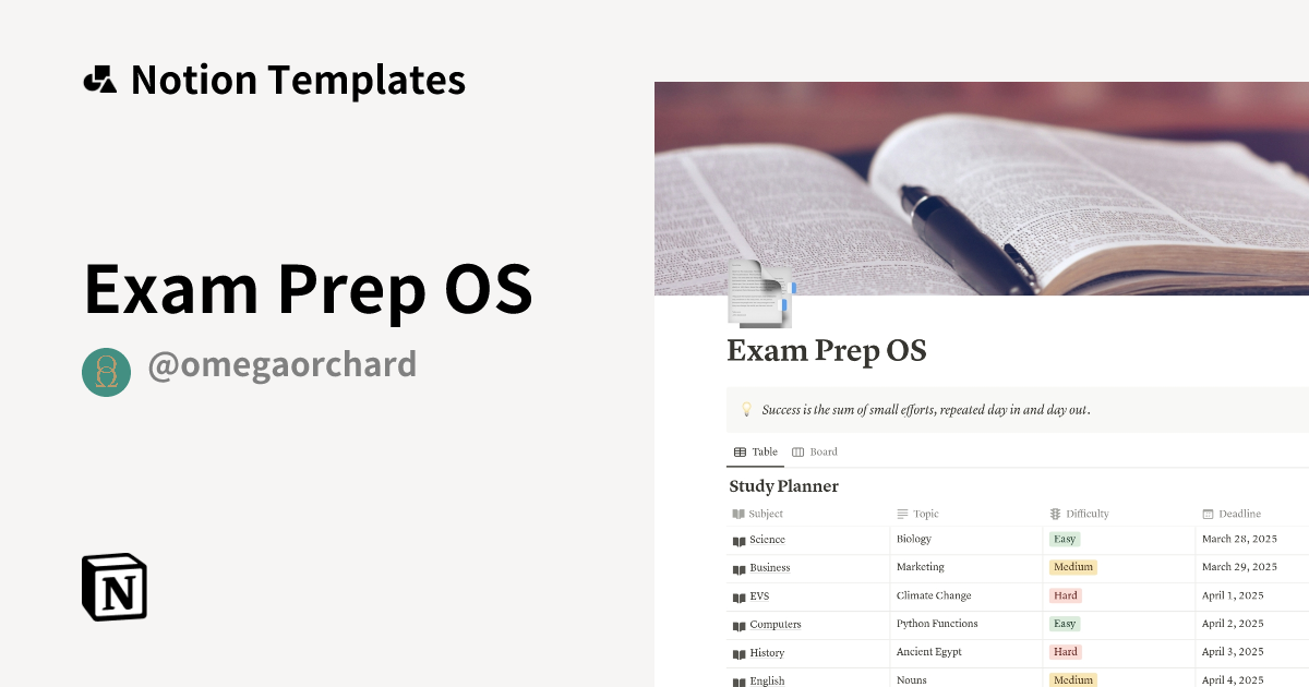 Exam Prep OS Template | Notion Marketplace