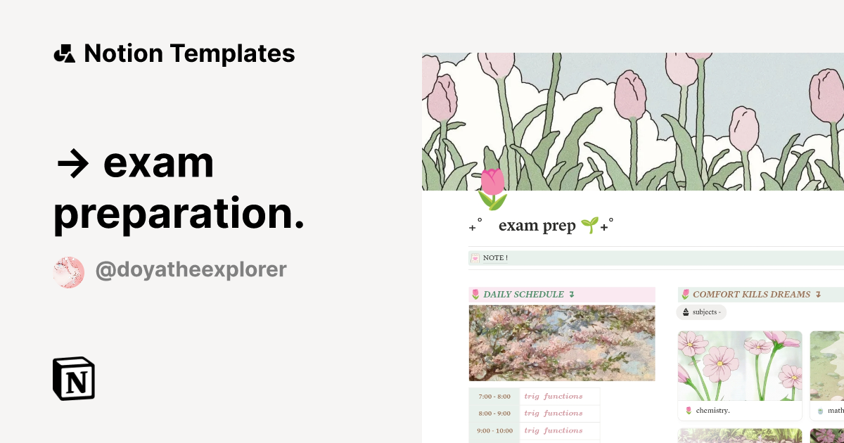 → exam preparation. Template by diya🩷˚.₊ | Notion Marketplace