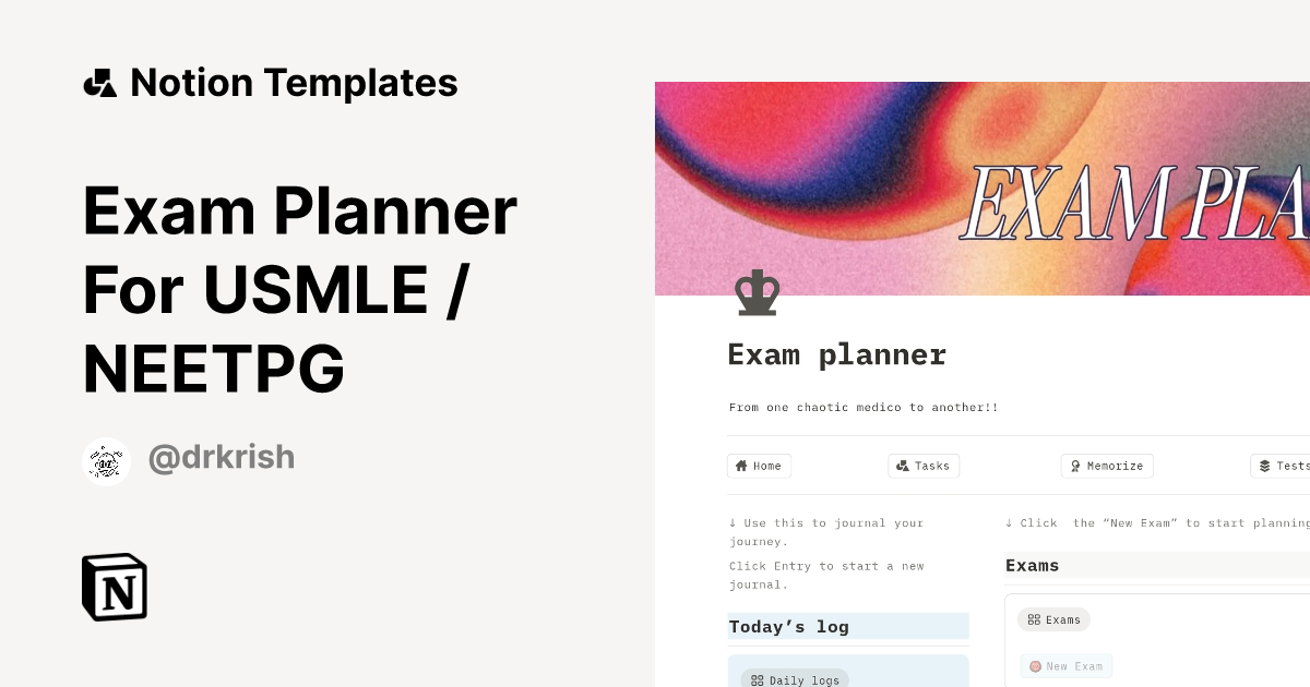 Exam Planner For USMLE / NEETPG Template | Notion Marketplace
