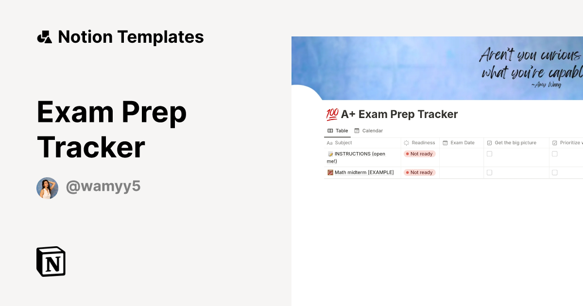 Exam Prep Tracker Template by Amy | Notion Marketplace